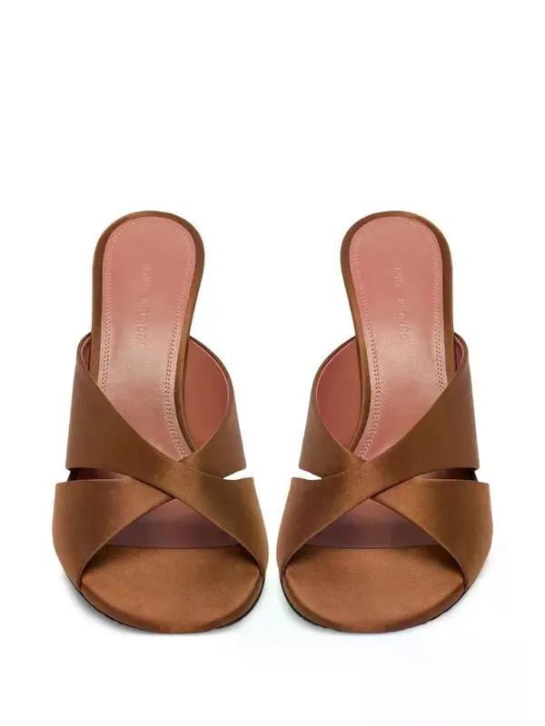 Amina Muaddi Salma Satin Sandals - Brown