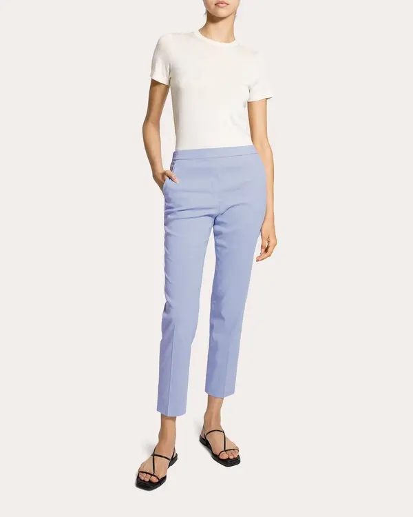 Theory Treeca Good Linen Cropped Pull-on Pants - Purple