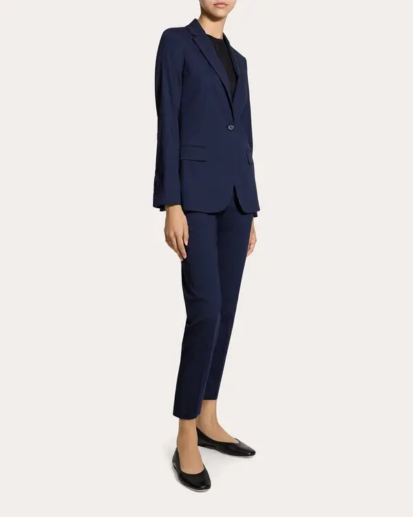 Theory Treeca Good Linen Cropped Pull-on Pants - Blue