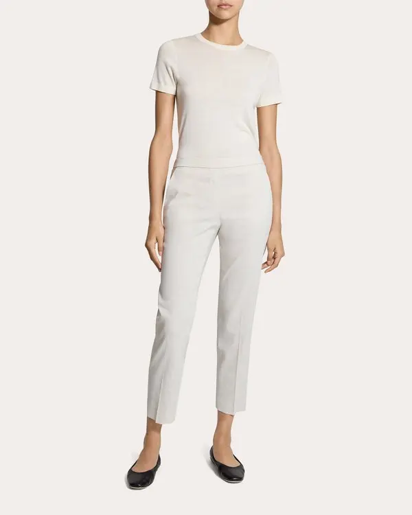 Theory Treeca Good Linen Cropped Pull-on Pants - White