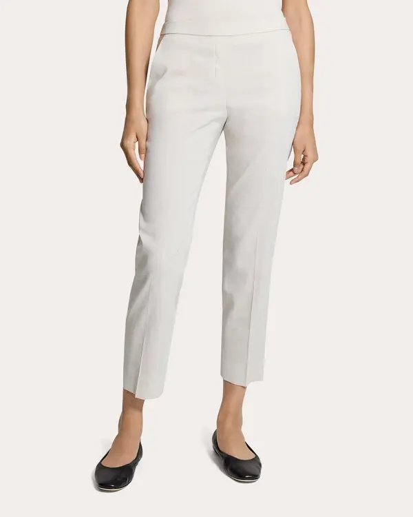 Theory Treeca Good Linen Cropped Pull-on Pants - White