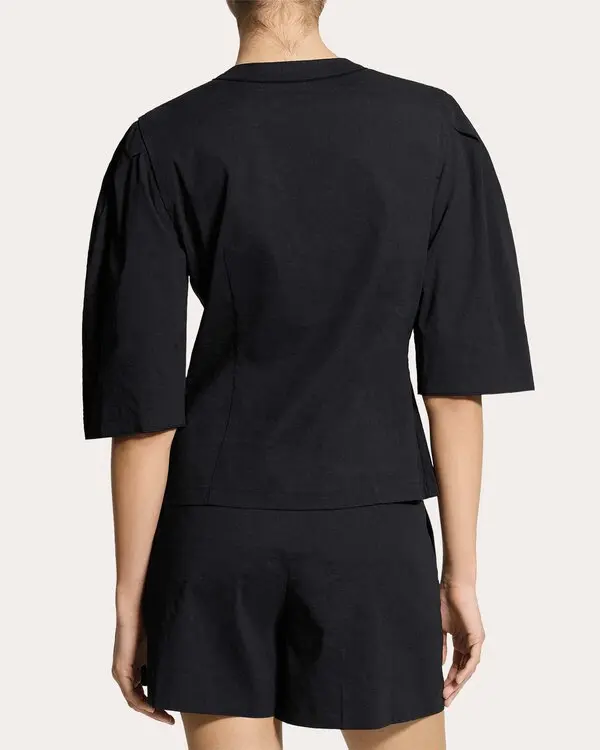 Theory Good Linen Round-sleeve Button-up Top - Black