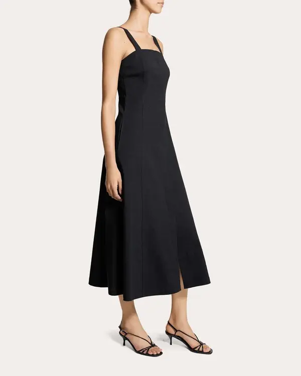 Theory Good Linen Square Neck Flared Midi Dress