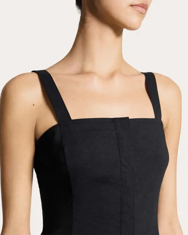 Theory Good Linen Square Neck Flared Midi Dress