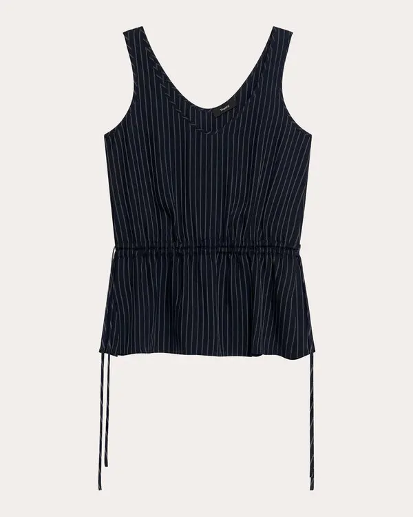 Theory Washed Twill Stripe Drawstring Tank Top - Black