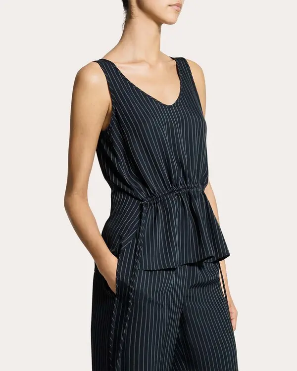 Theory Washed Twill Stripe Drawstring Tank Top - Black