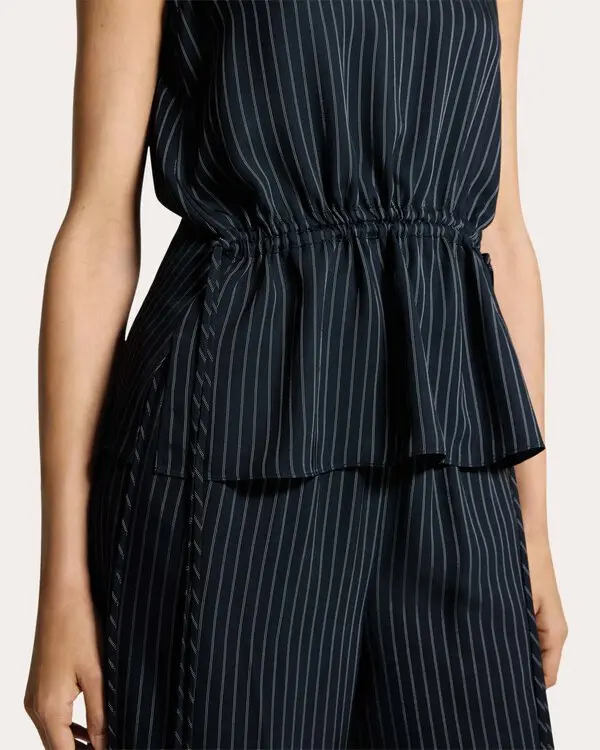 Theory Washed Twill Stripe Drawstring Tank Top - Black