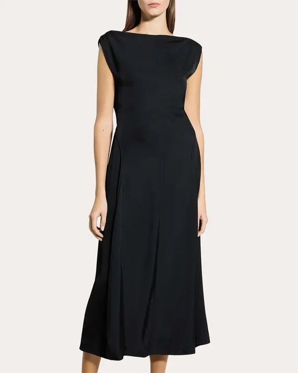 Theory Washed Twill Boatneck Parachute Midi Dress