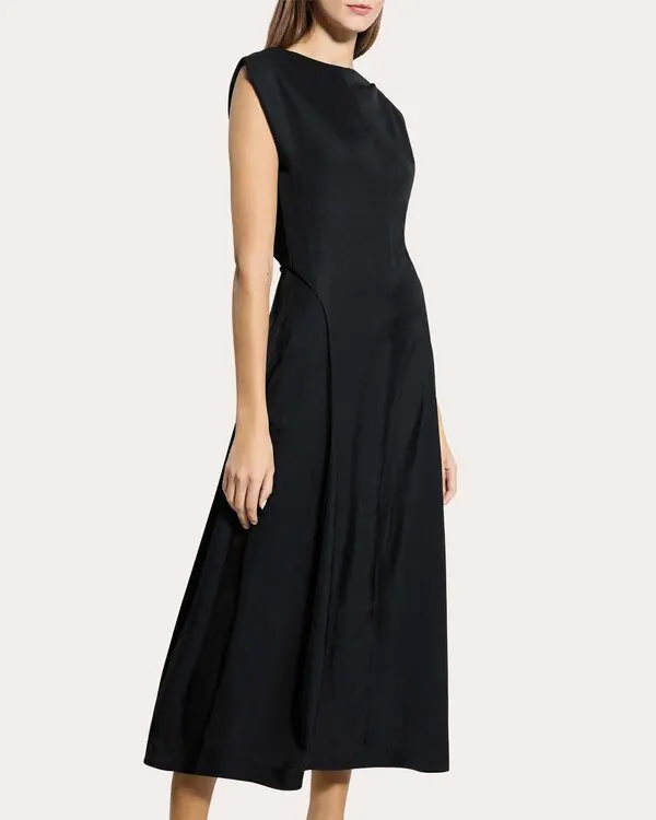 Theory Washed Twill Boatneck Parachute Midi Dress