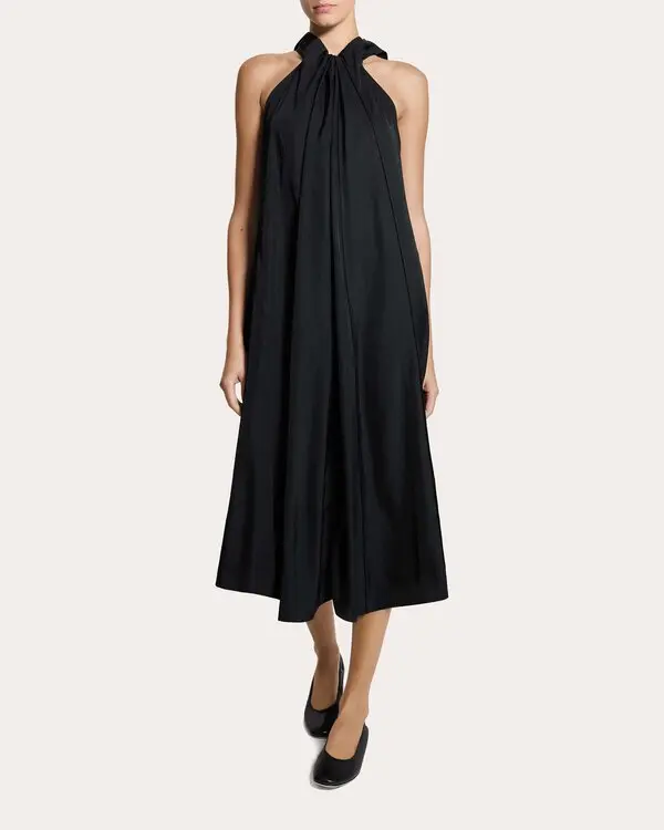 Theory Washed Twill Drawstring Tank Midi Dress - Black