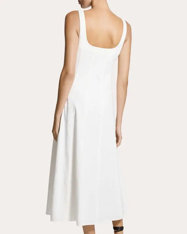 Theory Good Linen Square Neck Seamed Midi Dress - White