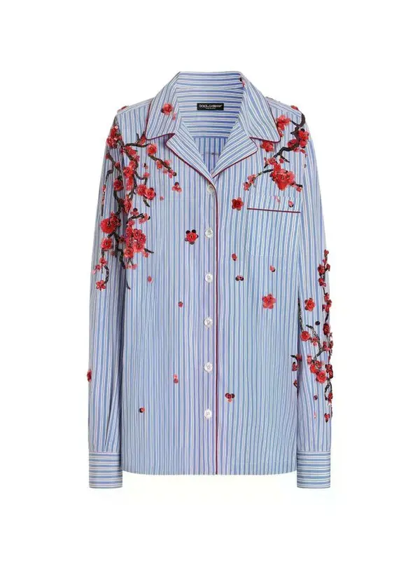 Dolce & Gabbana Poplin Shirt With Cherry Tree Embroidery