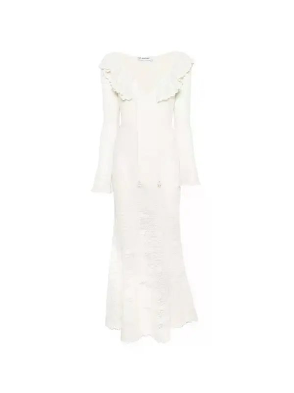 SELF-PORTRAIT Off-white Crochet Knit Ruffled Maxi Dress - Neutrals