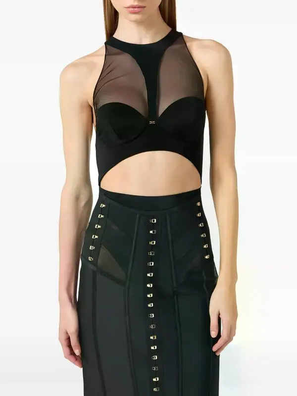 Elisabetta Franchi Jersey And Tulle Bodysuit With Cut-outs