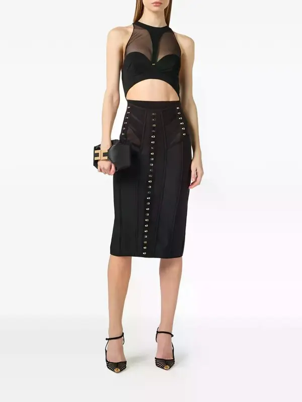 Elisabetta Franchi Jersey And Tulle Bodysuit With Cut-outs