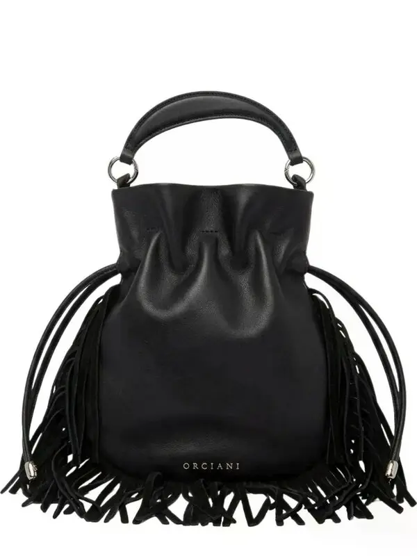 ORTIGNI Fringed Leather Tote Bag - Black