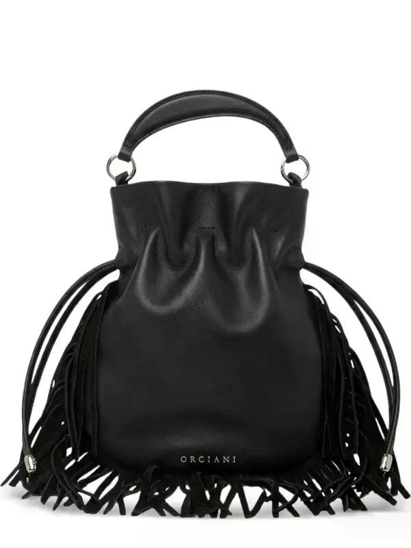 ORTIGNI Fringed Leather Tote - Black