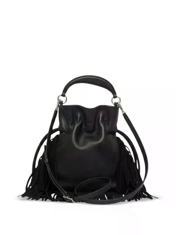 ORTIGNI Fringed Leather Tote - Black