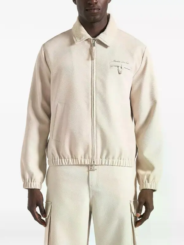 Manière De Voir Kilian Twill Signature Jacket With Ribbed Collar - Neutrals