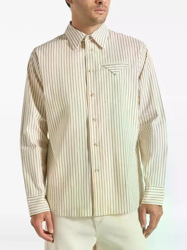 Manière De Voir Pinstripe Welt Pocket Shirt - Neutrals