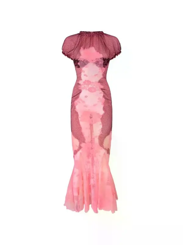 Attico Lace Geometric-pattern Midi Cotton Dress - Pink