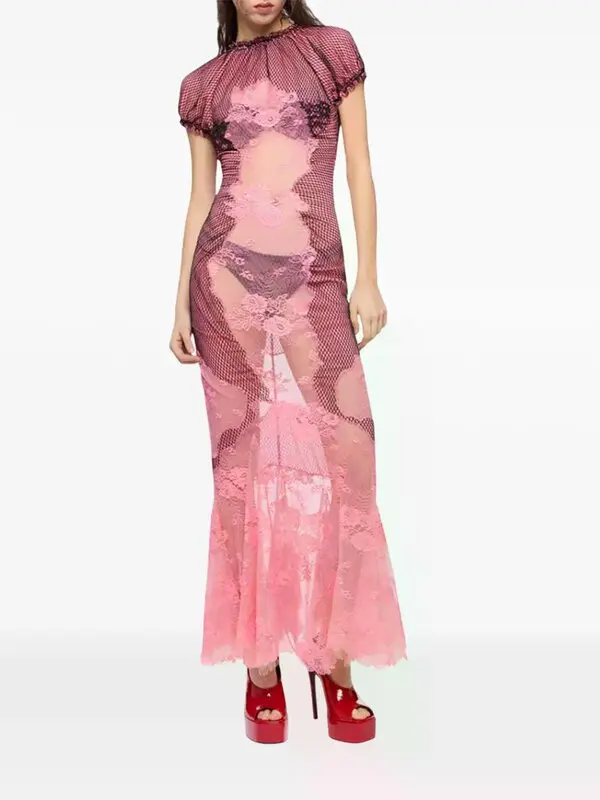Attico Lace Geometric-pattern Midi Cotton Dress - Pink