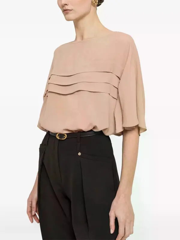 NISSA Pleat-detail Chiffon Top - Neutrals