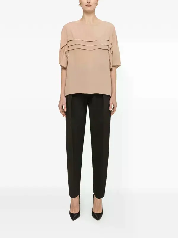 NISSA Pleat-detail Chiffon Top - Neutrals
