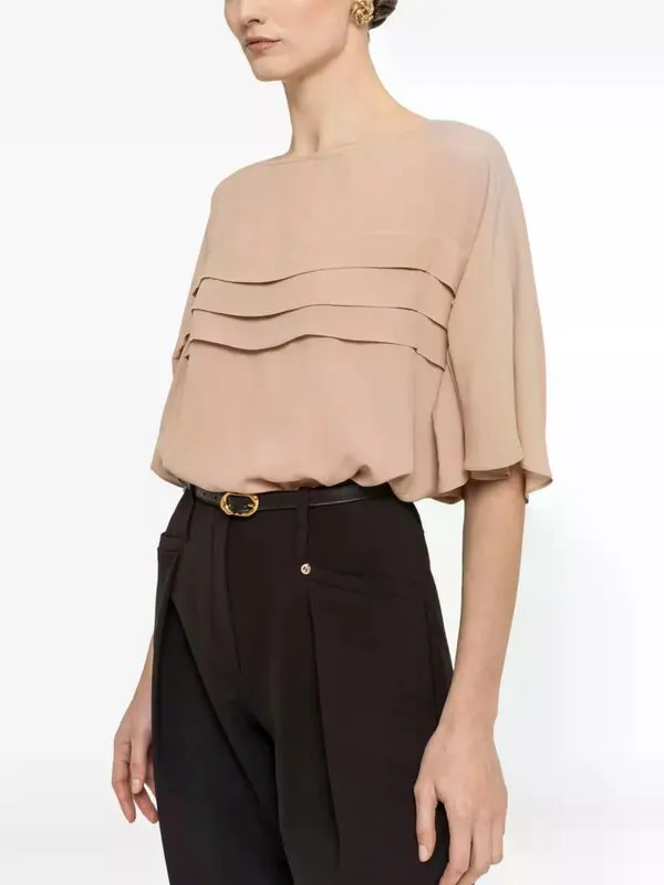 NISSA Pleat-detail Chiffon Top - Neutrals