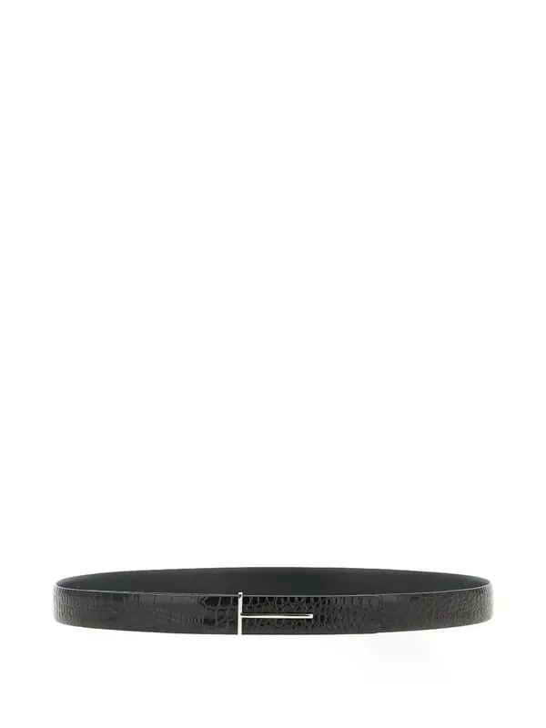 TOM FORD T-buckle Crocodile-effect Belt - Black