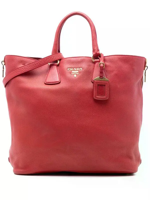 Prada Vitello Daino Side Zip Shopper Tote Satchel - Red