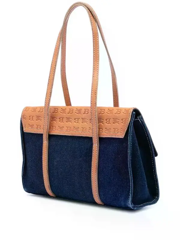 Burberry Denim And Embossed Leather Handbag