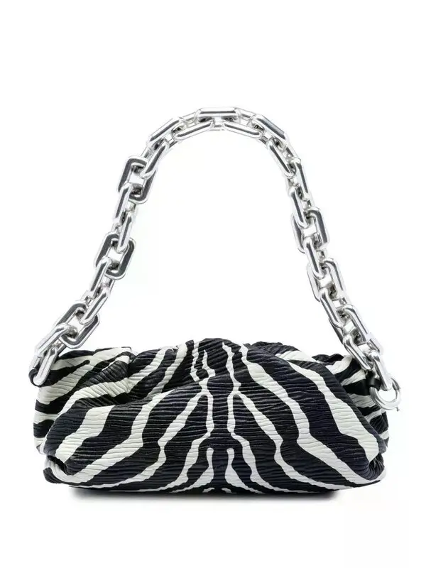 Bottega Veneta Textured Nappa Zebra Print Chain Pouch - Black