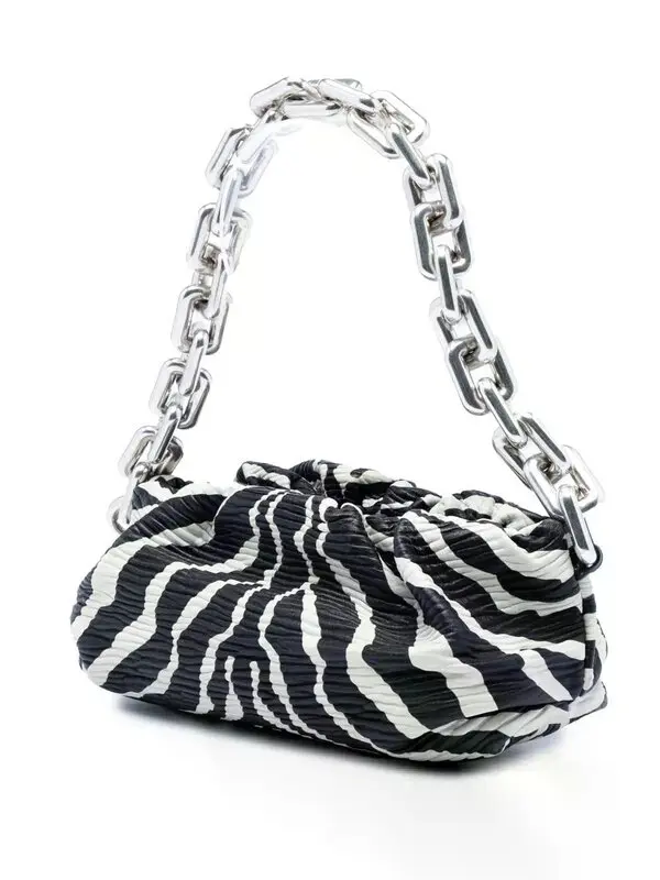 Bottega Veneta Textured Nappa Zebra Print Chain Pouch - Black