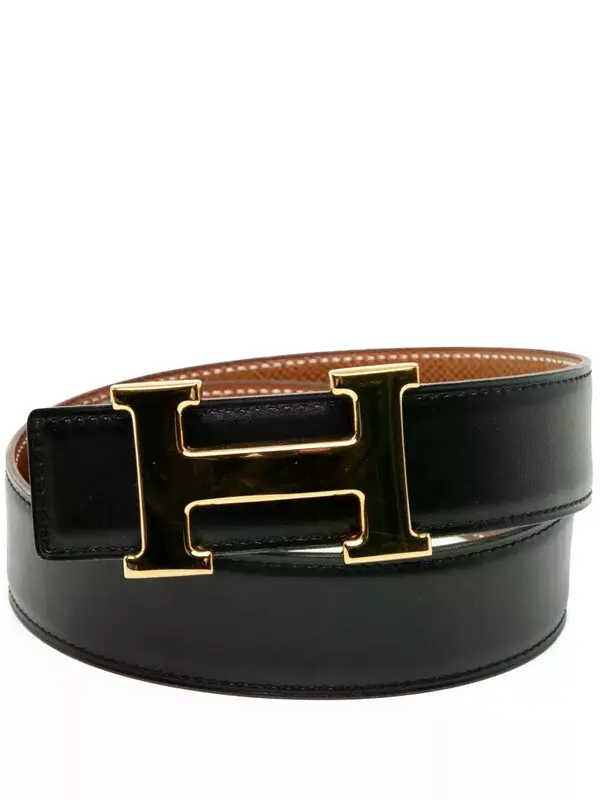 Hermès 1995 Box Calf And Courchevel Constance H Reversible Belt - Black