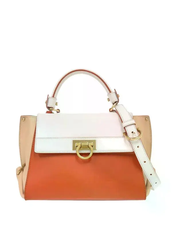 FERRAGAMO Small Tricolor Leather Gancini Sofia Satchel
