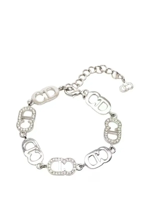 Dior Plated Rhinestone Cd Logo Link Bracelet - Silver