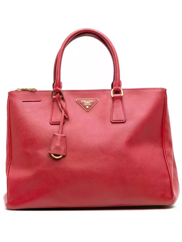 Prada Galleria Saffiano Lux Double Zip Satchel - Red