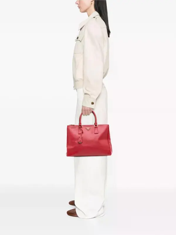 Prada Galleria Saffiano Lux Double Zip Satchel - Red