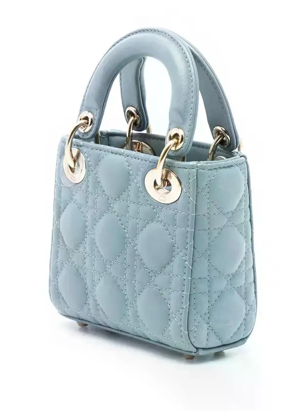 Dior 2022 Micro Lambskin Cannage Lady Satchel - Blue