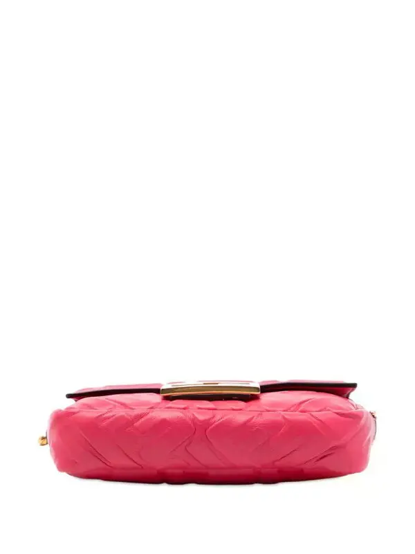 Fendi 2000-2010 Mini Zucca Embossed Leather Baguette Satchel - Pink