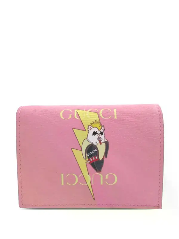 Gucci 2015-2026 Bnf Textured Dollar Calfskin Bananya Print Bifold Wallet. Small Wallets - Pink