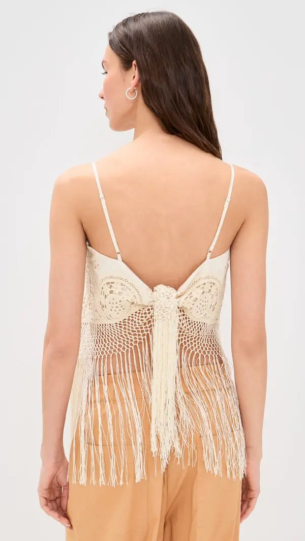 Sea Rafina Eyelet Embroidered Linen Top With Fringe Hem