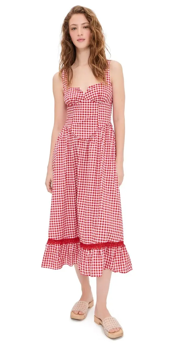 Peixoto Liam Midi Dress In Gingham Check - Sriracha Gingham