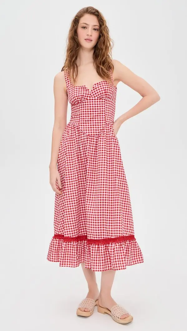 Peixoto Liam Midi Dress In Gingham Check - Sriracha Gingham