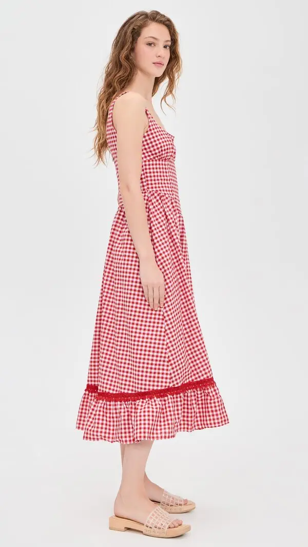 Peixoto Liam Midi Dress In Gingham Check - Sriracha Gingham
