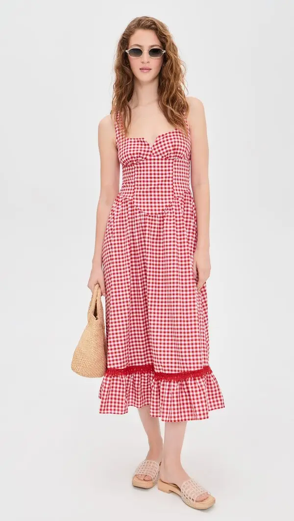 Peixoto Liam Midi Dress In Gingham Check - Sriracha Gingham