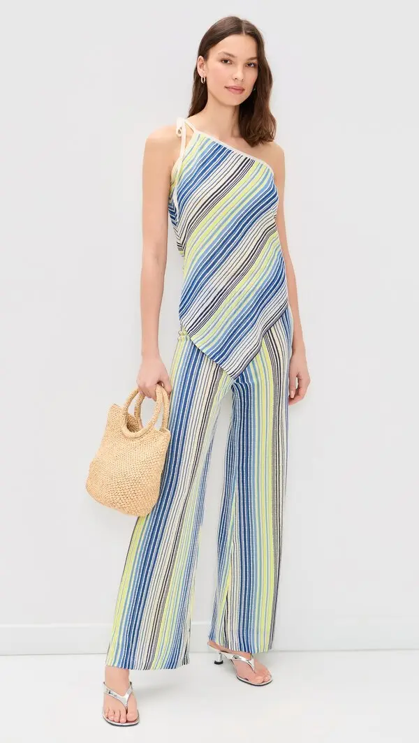 Line & Dot One Shoulder Striped Knit Sweater Top