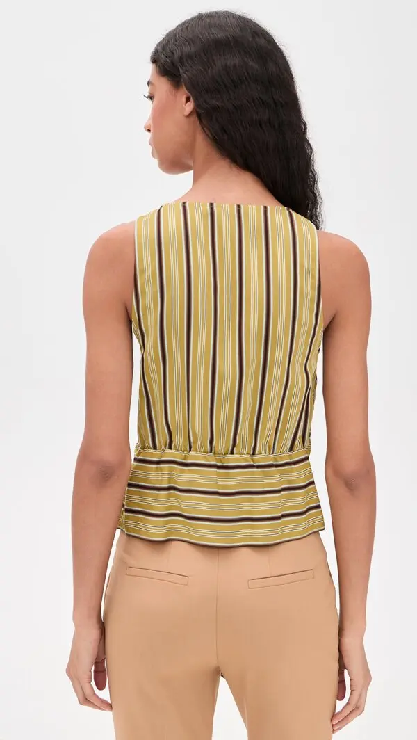 A.L.C. Elle Striped Knot Detail V-neck Sleeveless Top - Curry/ganache