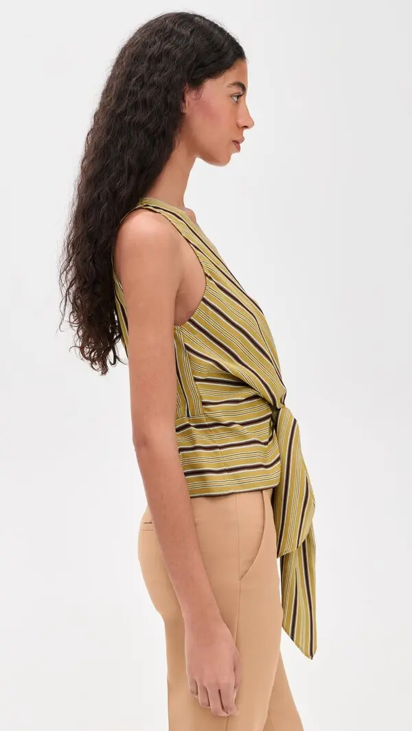 A.L.C. Elle Striped Knot Detail V-neck Sleeveless Top - Curry/ganache